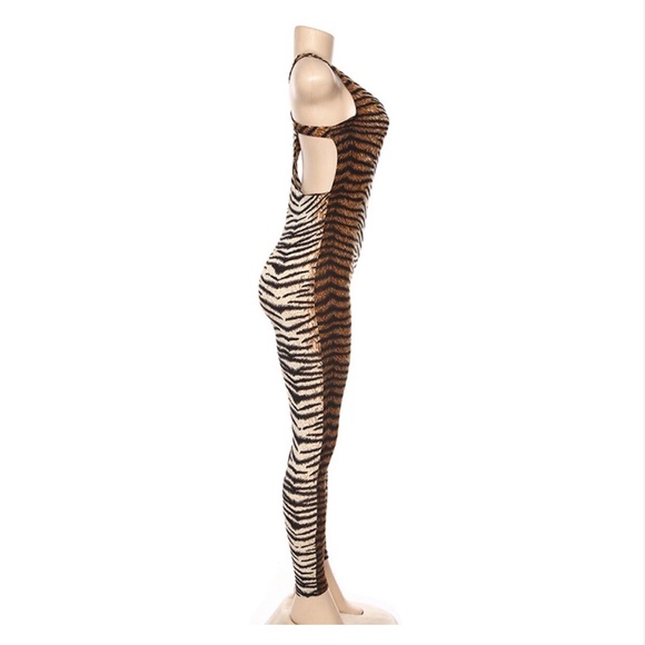 Pants & Jumpsuits | Tiger Animal Print Jumpsuit Yoga Workout Wear ...